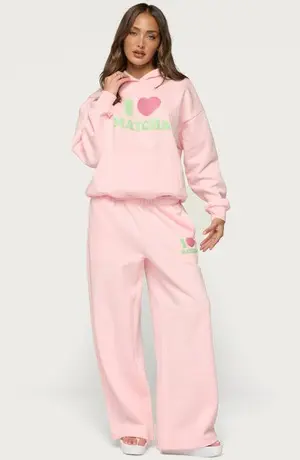 EDIKTED I Heart Matcha Wide Leg Sweatpants