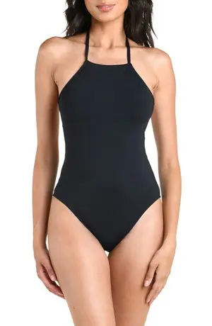 La Blanca Island Goddess High Neck One-piece Swimsuit - Black
