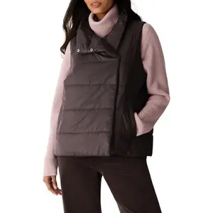 Eileen Fisher High Collar Quilted Vest - Coffee