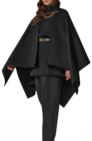Donna Karan New York Chain Closure Wool Blend Cape