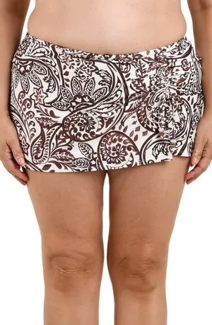 La Blanca Painted Pasiley Skirted Swim Bottoms - Espresso