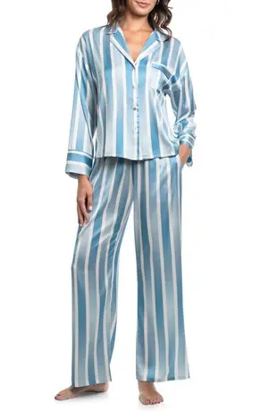 MIDNIGHT BAKERY Stripe Satin Pajamas - Blue