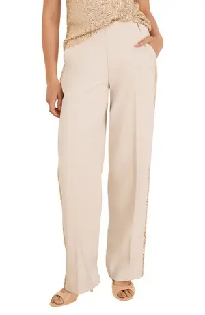NIC+ZOE Lenox Sequin Tuxedo Wide Leg Pants - Coconut