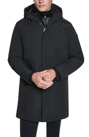 Karl Lagerfeld Paris Faux Shearling Parka With Removable Bib