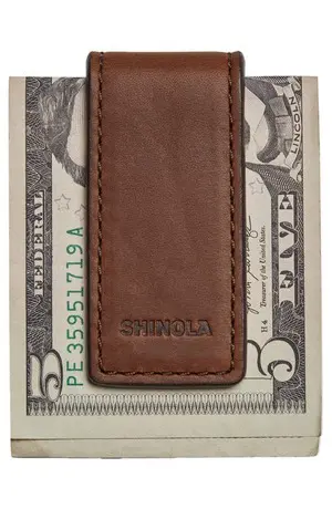 Shinola Navigator Magnetic Money Clip - Medium Brown