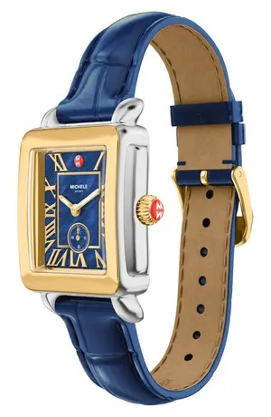 Michele Deco Sport Mid Leather Strap Watch