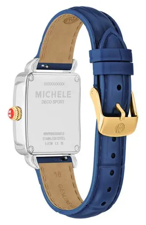 Michele Deco Sport Mid Leather Strap Watch