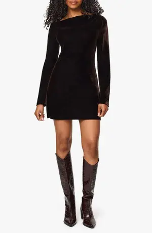 Habitual Off The Shoulder Velvet Minidress - Brown