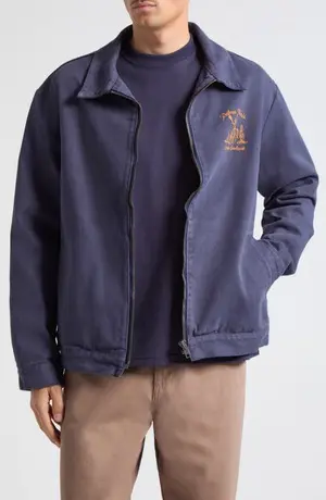 PALMES Western Embroidered Cotton Zip Jacket - Navy