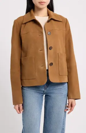 Bernardo Suede Crop Jacket - Camel