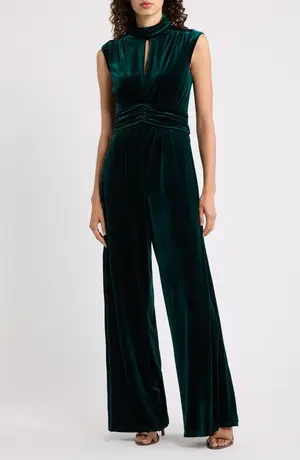 Vince Camuto Mock Neck Velvet Jumpsuit - Hunter