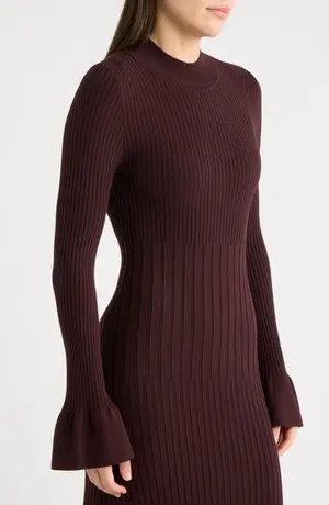 Eliza J Mock Neck Rib Midi Dress