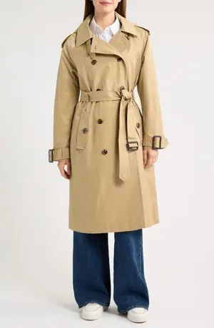 LONDON FOG Water Resistant Double Breasted Trench Coat With Removable Hood