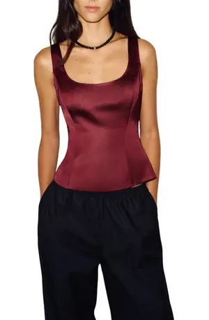 REFORMATION Hetty Scoop Neck Top - Deep Red