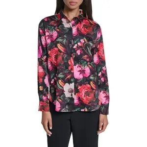 Karl Lagerfeld Paris Printed Satin Button-up Shirt
