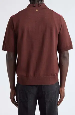 Amiri Paneled Short Sleeve Wool Blend Button-up Sweater Shirt - Brick