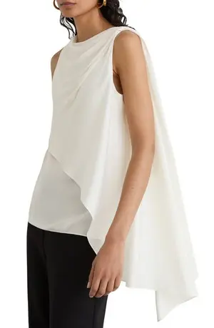 REISS Nyra Silk Blend Draped Cowl Neck Top