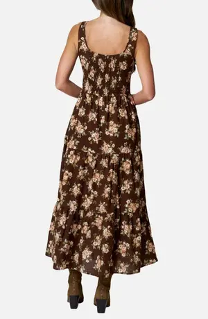 BLU PEPPER Tie Front Floral Midi Dress