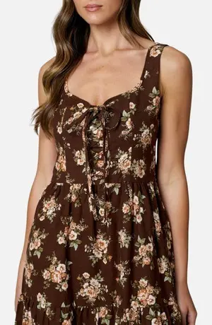 BLU PEPPER Tie Front Floral Midi Dress