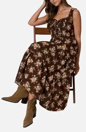 BLU PEPPER Tie Front Floral Midi Dress