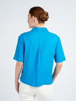KETTLEWELL Short Sleeve Linen Blend Shirt - Azure