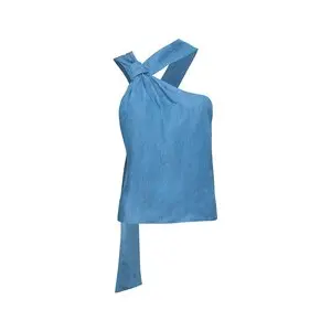 AUDREY VALLENS Denim Affair Asymmetric Tencel Top Success - Blue