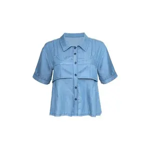 AUDREY VALLENS Denim Affair Tencel Bralette Shirt - Blue