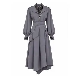 JULIA ALLERT Double-collar Belted A-line Midi Dress - Grey