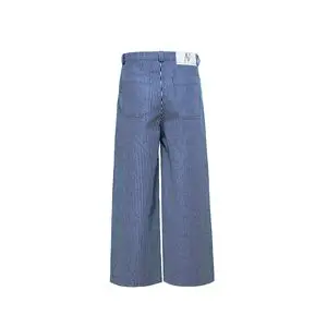 AUDREY VALLENS Denim Affair Stripe Wide Crop Jeans - Blue