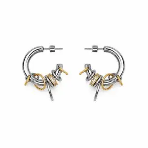 KIREI Node Steel Two-tone Pavé Hoop Earrings - Silver