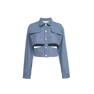 AUDREY VALLENS Denim Stripe Jacket With Cutout Detail