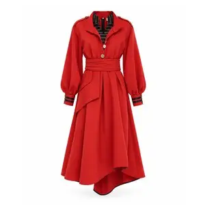 JULIA ALLERT Double-collar Belted A-line Midi Dress - Red