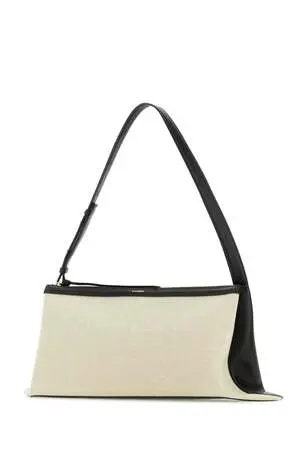 JIL SANDER Two-tone Canvas And Leather Medium Empire Shoulder Bag