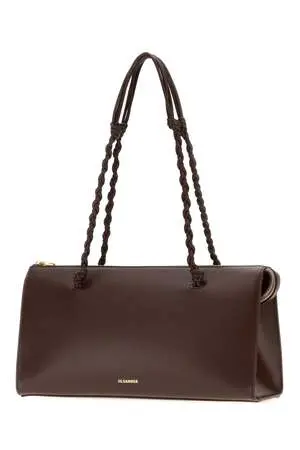 JIL SANDER Chocolate Leather Tangle Tent Shoulder Bag
