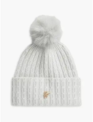 Tommy Hilfiger Cable Knit Wool-blend Pom Beanie - Light Cast