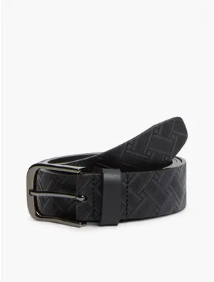 Tommy Hilfiger Square Buckle Embossed Leather Belt - Black