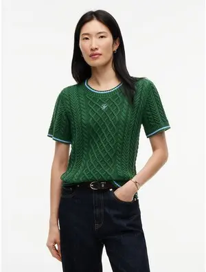 Tommy Hilfiger Short-sleeve Mixed-knit Tipped Sweater - Deep Evergreen