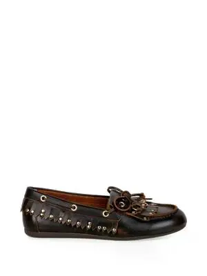 BIBI LOU Aurelie Fringed Studded Loafers - Brown