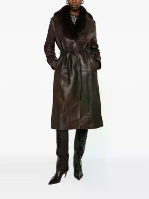 Nour Hammour Niven Fur-collar Leather Coat - Brown