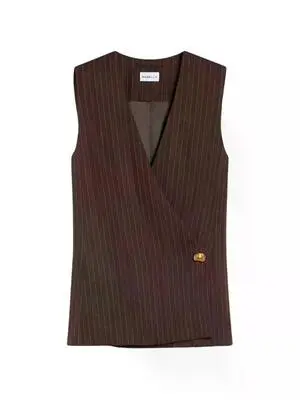 Marella Pinstripe-pattern Sleeveless Waistcoat - Brown