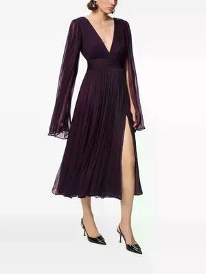 FRAMBOISE V-neck Pleated Silk Midi Dress