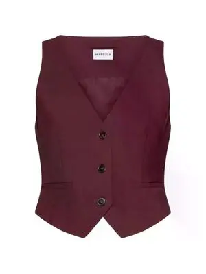 Marella Single-breasted Sleeveless Waistcoat - Red
