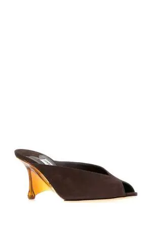 JIMMY CHOO Dark Suede Glace Mules - Brown
