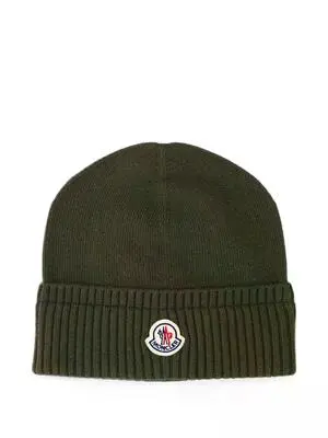 Moncler Logo-patch Ribbed-knit Beanie Hat - Green