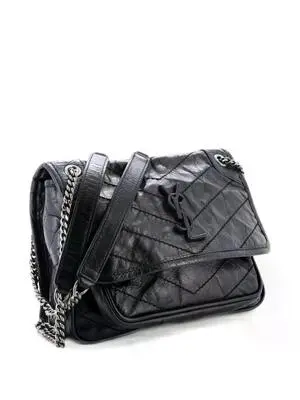 Saint Laurent Niki Chain Flap Bag Matelasse Chevron Leather Baby Shoulder Bag - Black