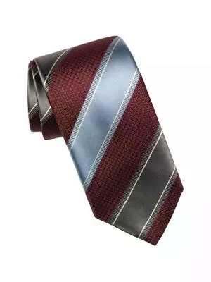 ELIZABETTA Striped Silk Tie - Red