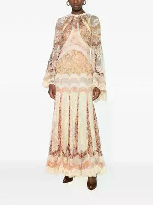 Zimmermann Floral-print Lace-panelled Maxi Dress - Neutrals