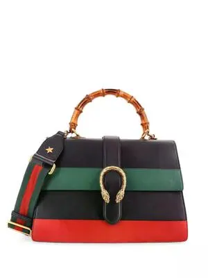 Gucci Dionysus Bamboo Top Handle Bag Colorblock Leather Large Satchel - Black