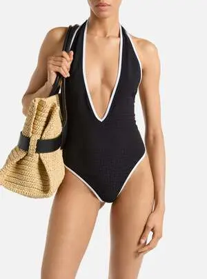 Balmain Lycra Monogram Swimsuit - Black