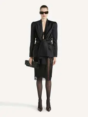 Balmain Satin Crepe Jacket With Tie Detail - Black